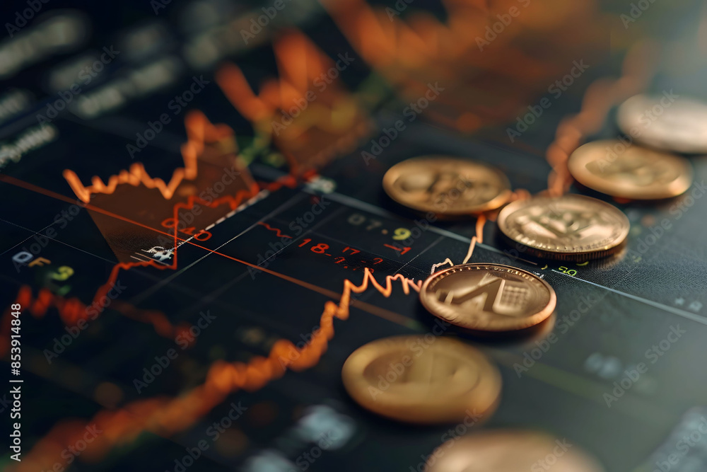 Charts and Graphs Showcasing Financial Themes with Coin and Dollar Bill ...