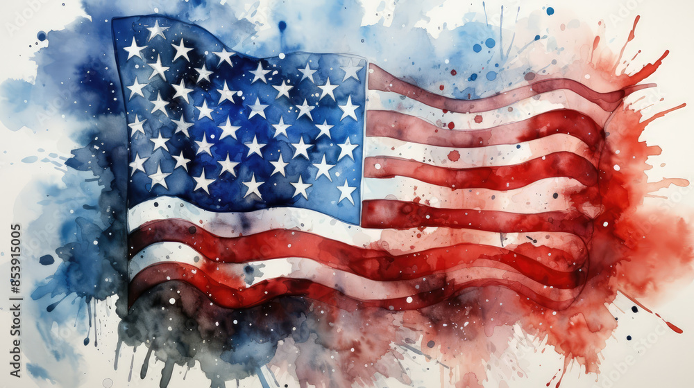 USA america holiday celebration symbol illustration - Watercolor splash ...