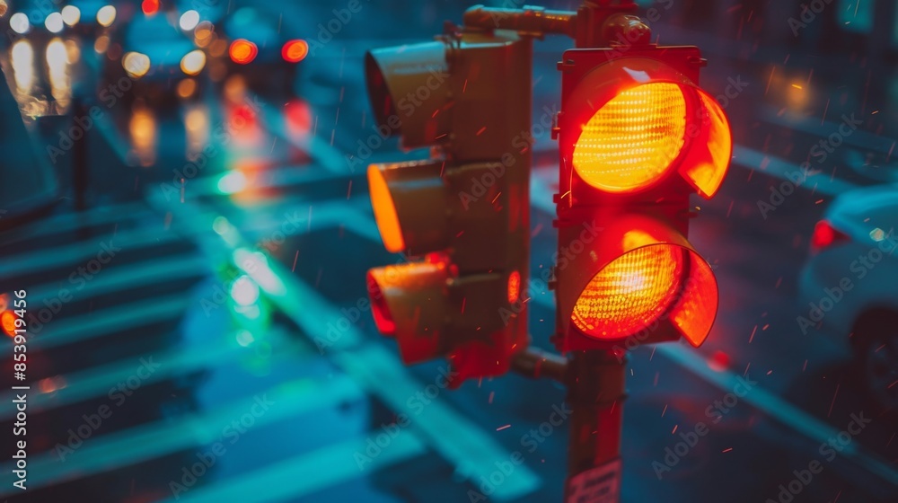 Traffic lights synchronized with crosswalk signals at a busy urban ...
