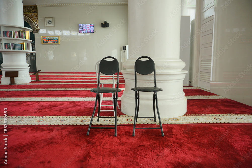 Jambi, Indonesia - June 7th 2024: Iron folding chairs in mosques are ...