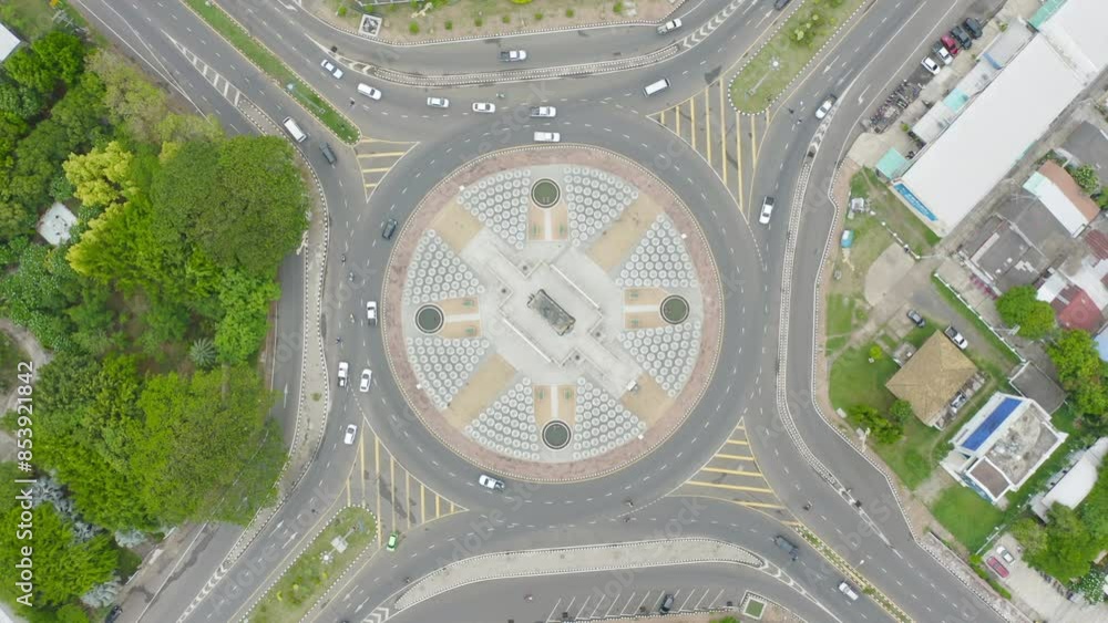 Wongwian Yai roundabout. Aerial view of highway junctions. Roads shape ...