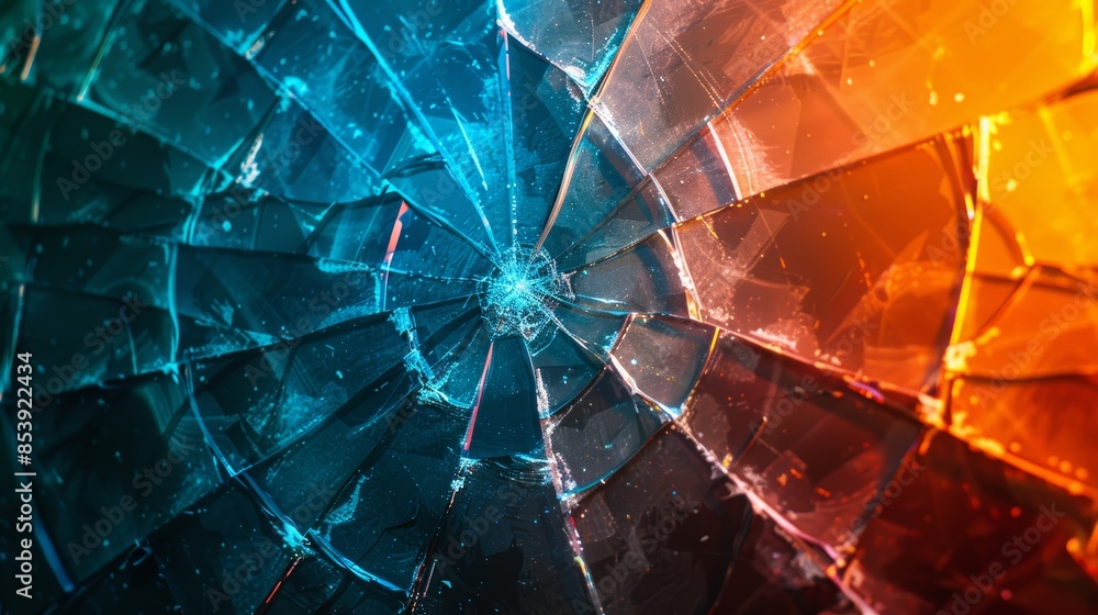 Damaged display Blue orange white black rainbow color Broken glass Dust ...