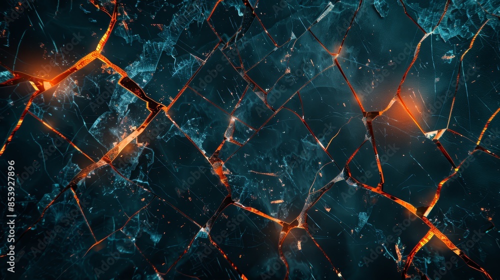 Blue orange white color Cracked screen Matrix distortion Broken glass ...