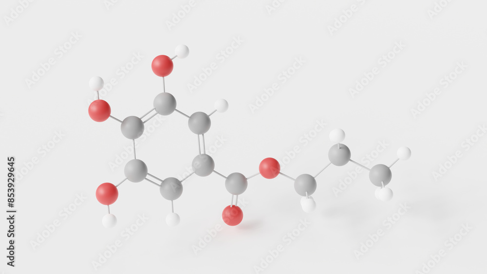 propyl gallate molecule 3d, molecular structure, ball and stick model ...