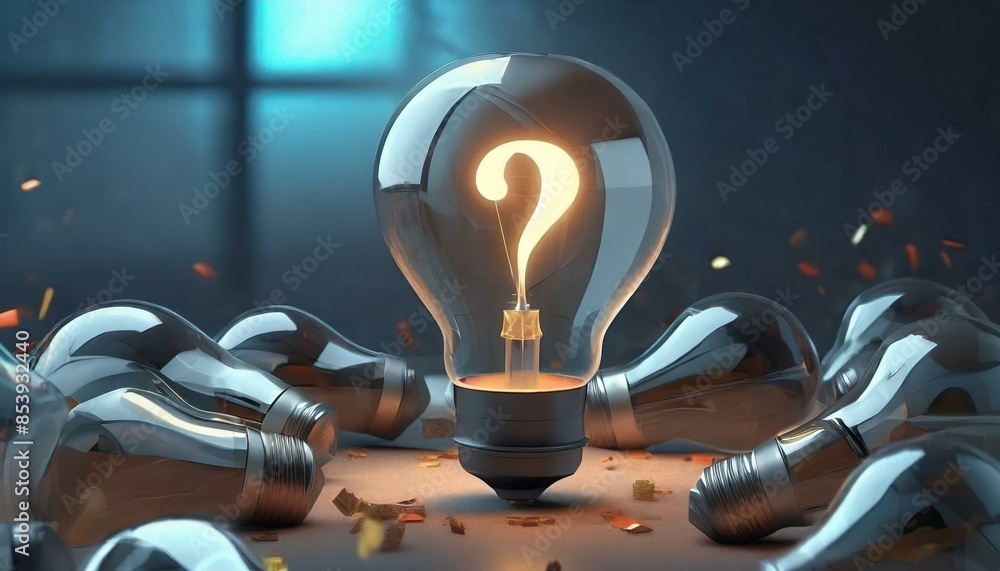 Question mark with bulb concept, concept for assessments, test, exam ...