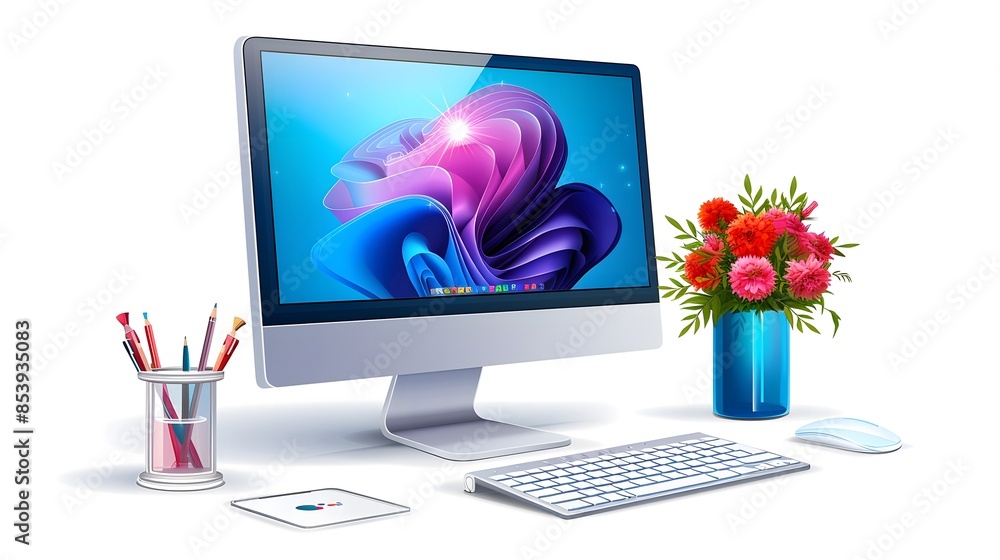 A cartoon illustration of a computer with a smiling face and arms ...