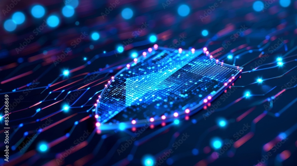 Cybersecurity with shield flat design side view network defense water ...