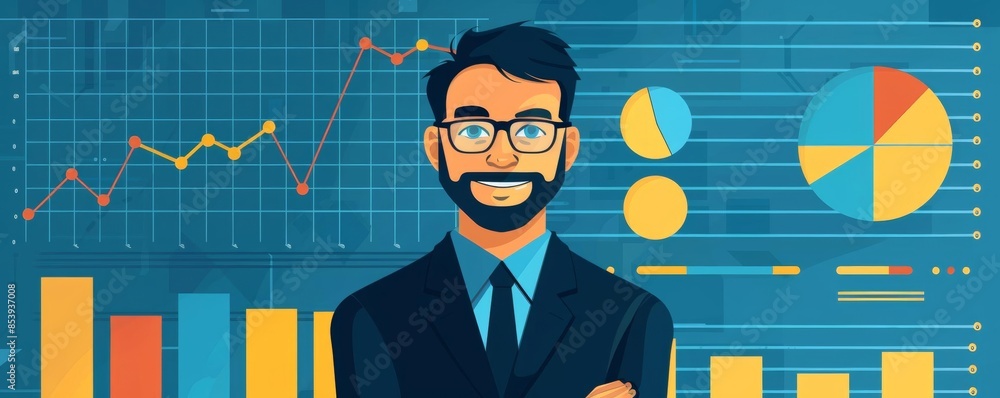 Market analysis bar graph flat design front view data insights cartoon ...