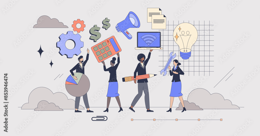 Cross functional teams collaboration tiny person neubrutalism concept ... Cross functional teams collaboration tiny person neubrutalism concept ...