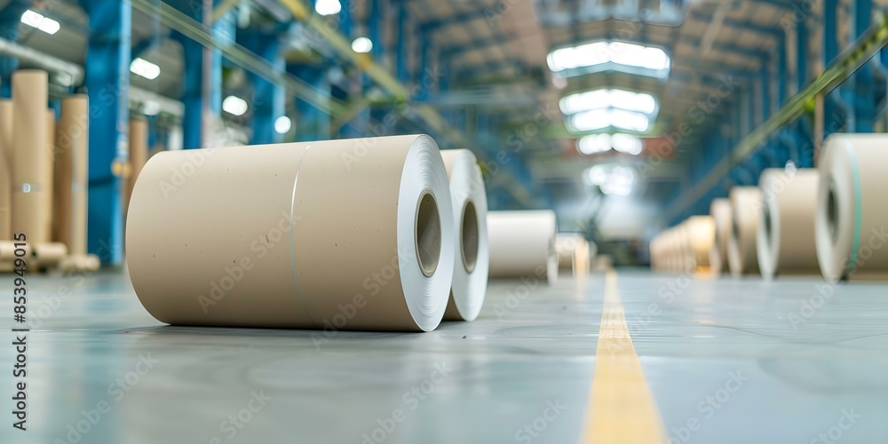 Machines in paper mill factory transforming wood pulp into usable paper ...