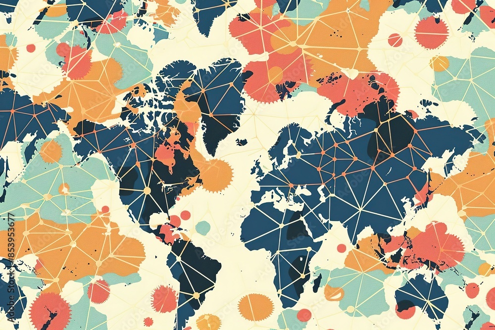 seamless pattern flat illustration style, world map world map ...