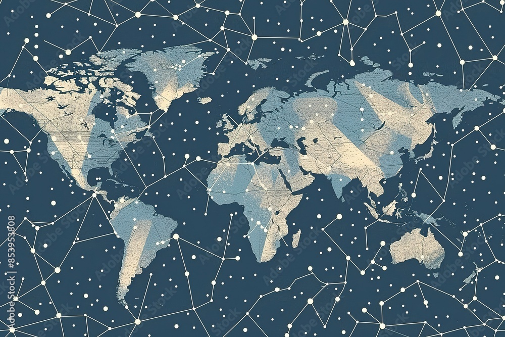 seamless pattern flat illustration style, world map network background ...