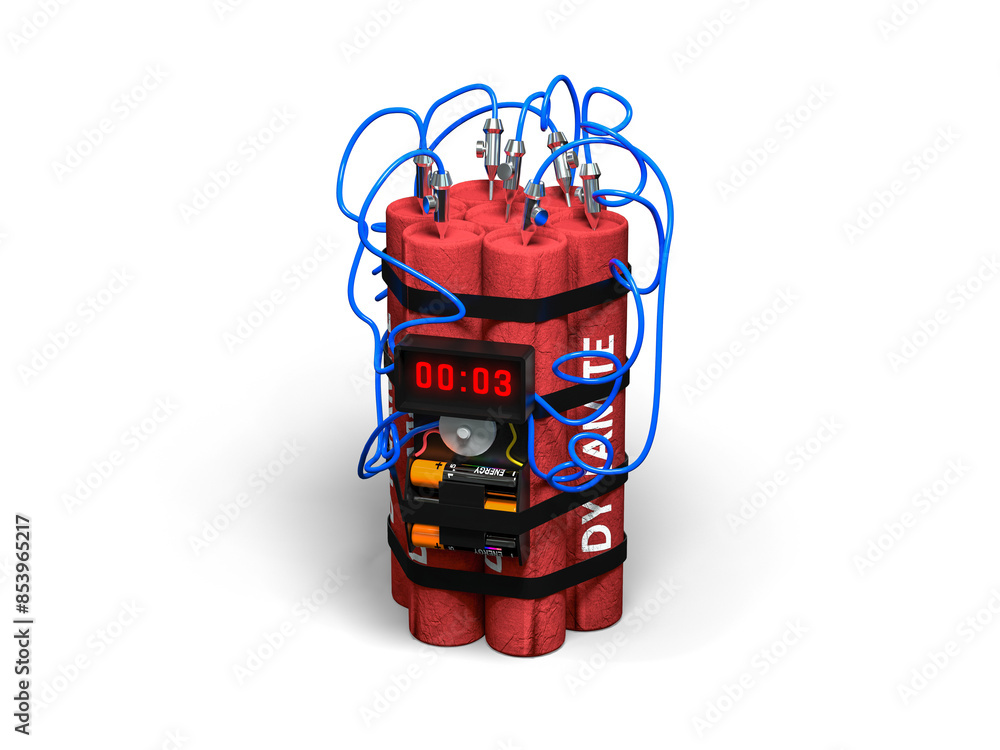 Bombe artisanale composée de bâtons de dynamite et d'un minuteur ...