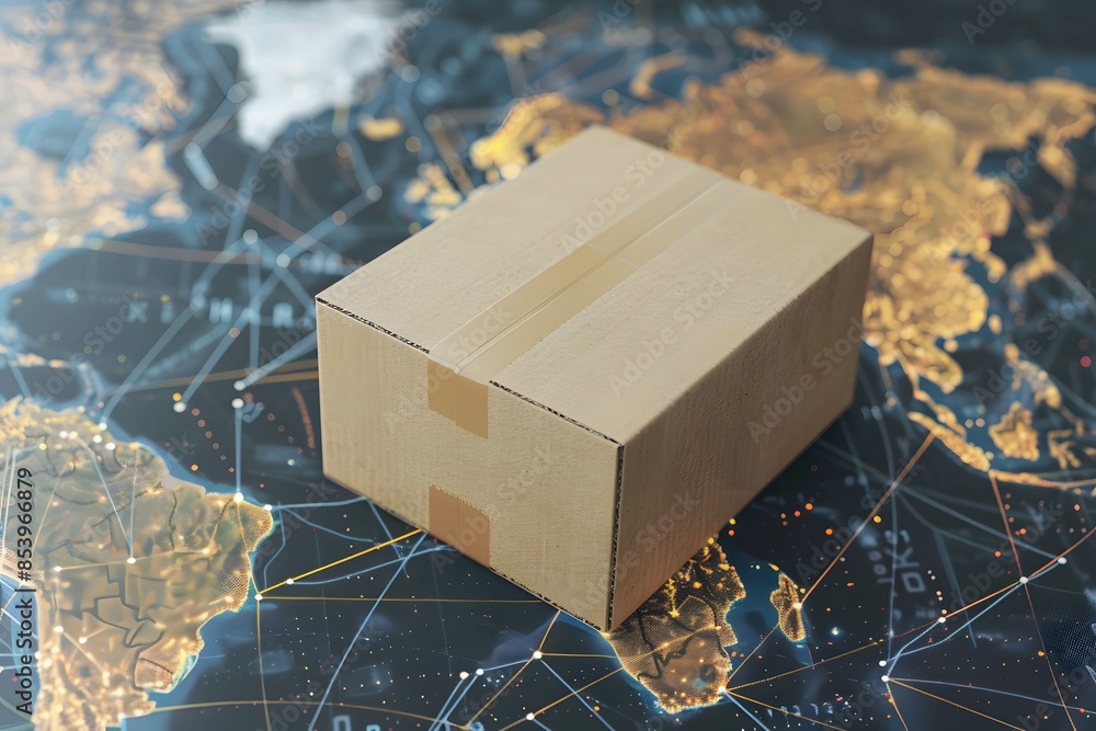 Online delivery concept, cardboard box on a digital connection network ...