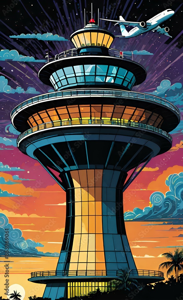 An illustration of the Changi Airport control tower, highlighting its ...