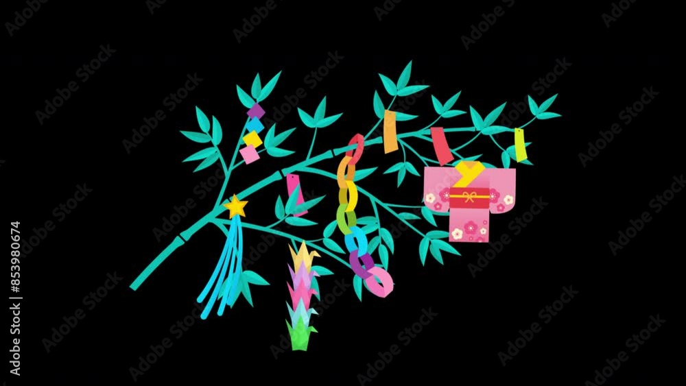 4K Tanabata festival, The bamboo wish tree animation on transparent ...