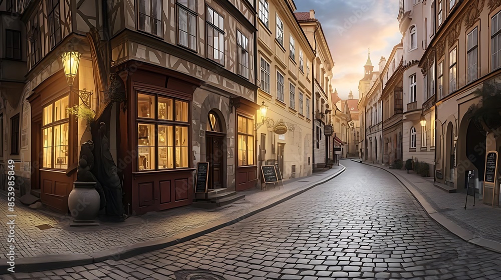 prague's old town's cobblestone street features a mix of modern and ...