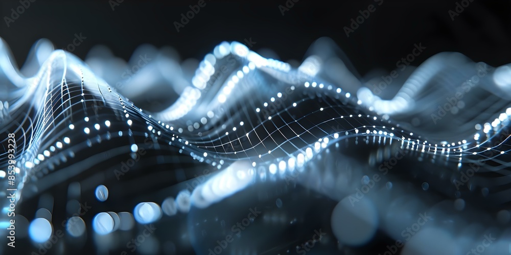 Abstract black background with analog and digital waveforms for signal ...