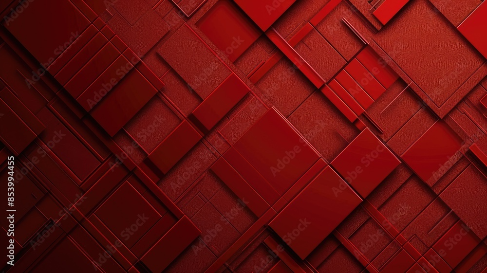 Abstract art of red 3D shapes with textured surfaces on a red ...