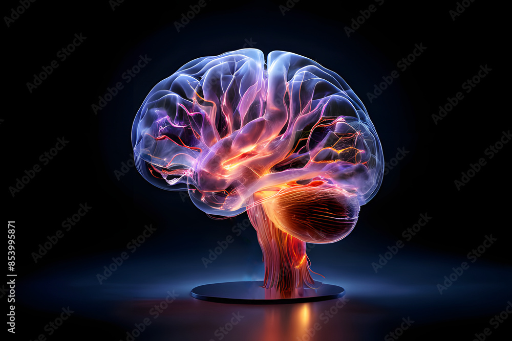 Dynamic dimensions of the human brain, black background, technology ...