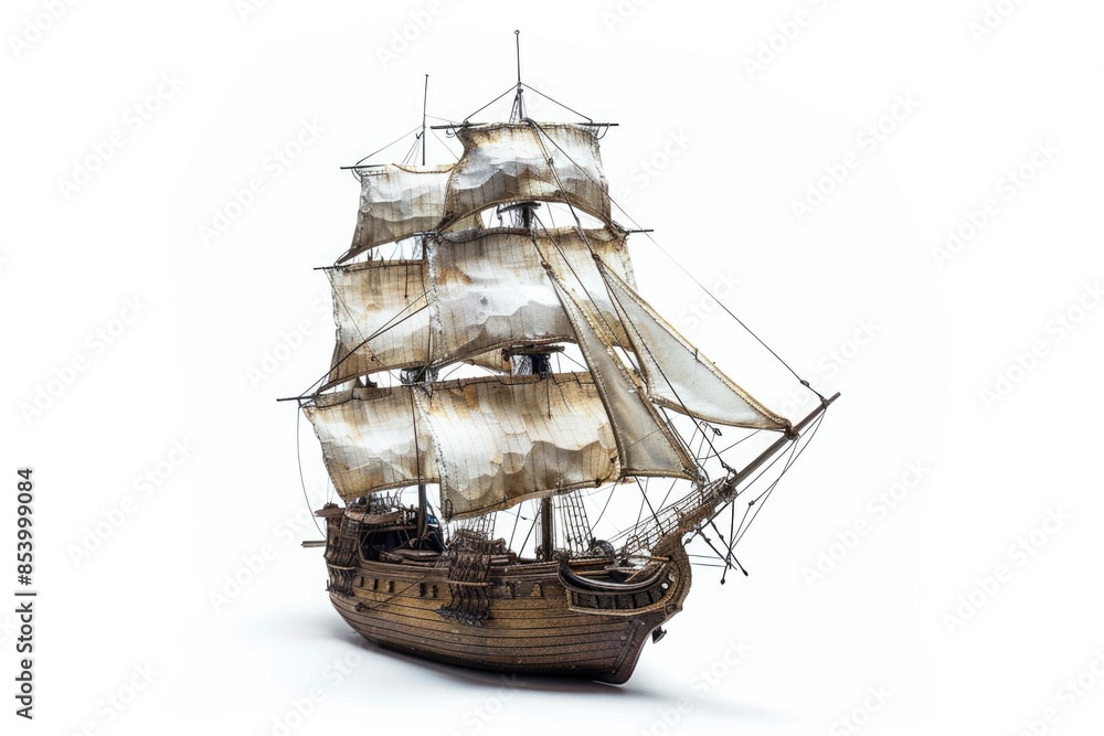 Beautiful small ship model isolated on white Stock Photo | Adobe Stock