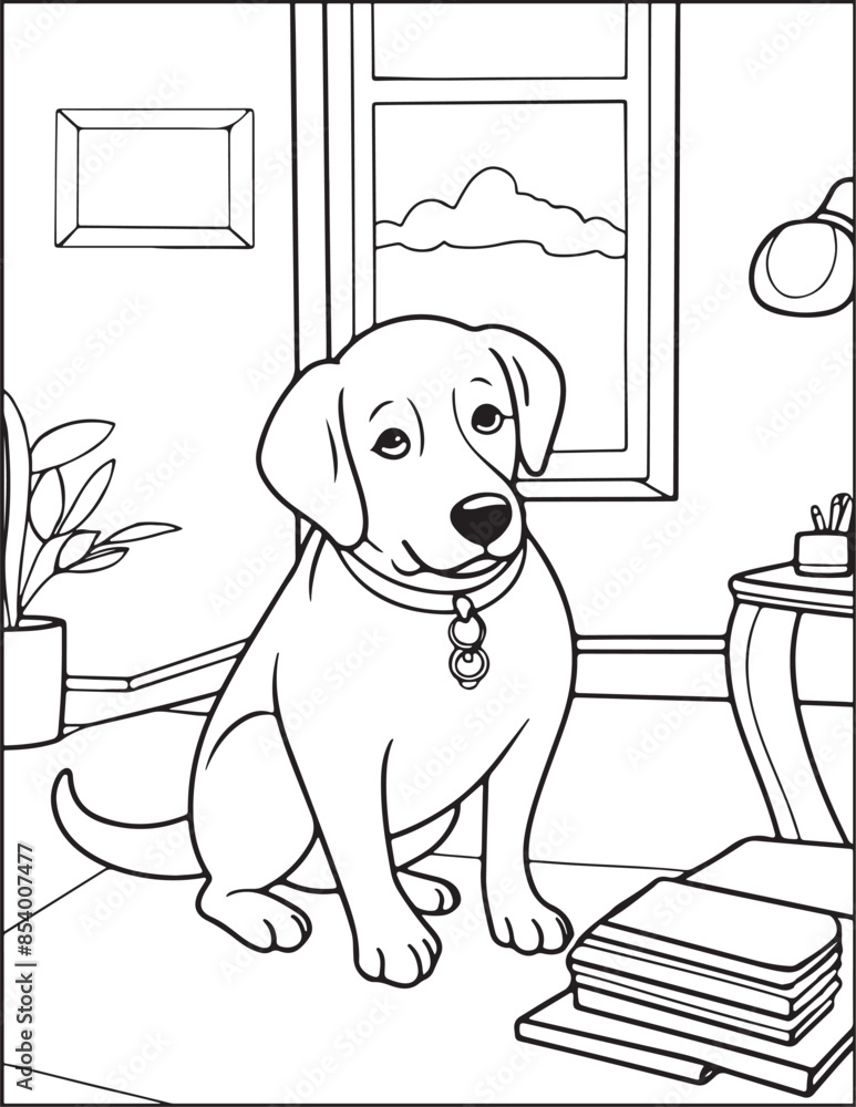 Dog Coloring Page | Cute Dog in a Room Coloring Page | Cute Dog ...