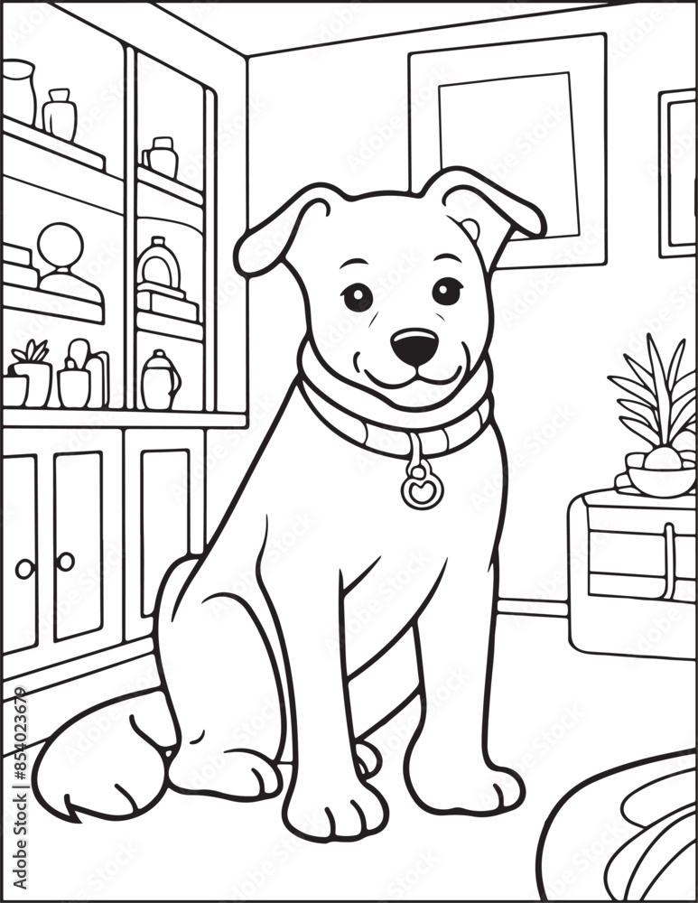 Dog Coloring Page | Cute Dog in a Room Coloring Page | Cute Dog ...