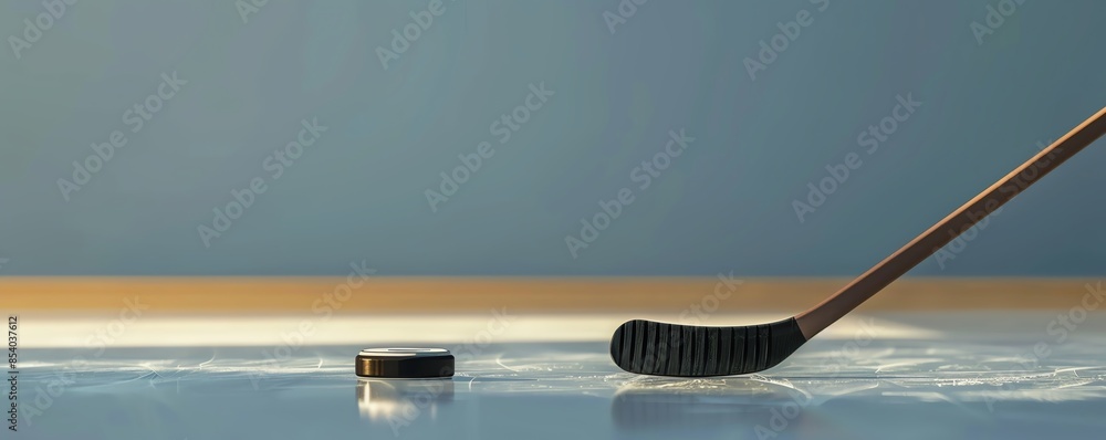 3D render of a sports icon showing a hockey stick and puck, symbolizing ...
