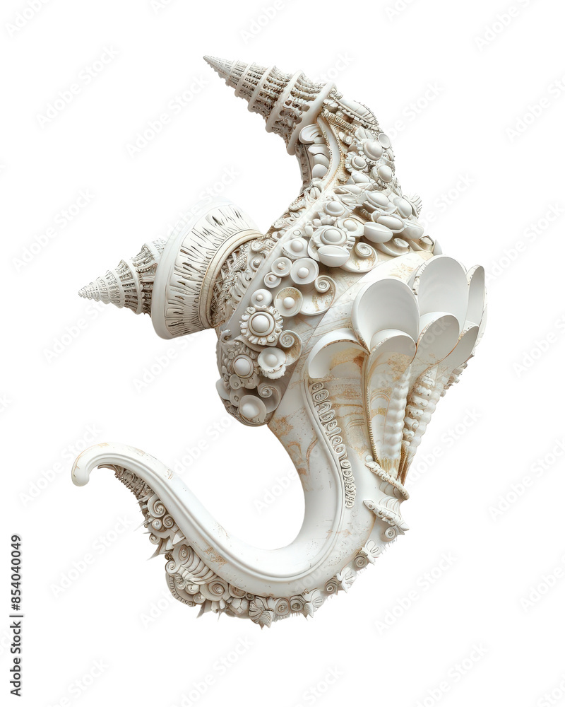 PNG of 3D Hindu sacred conch Shankha, detailed design, white, isolated ...