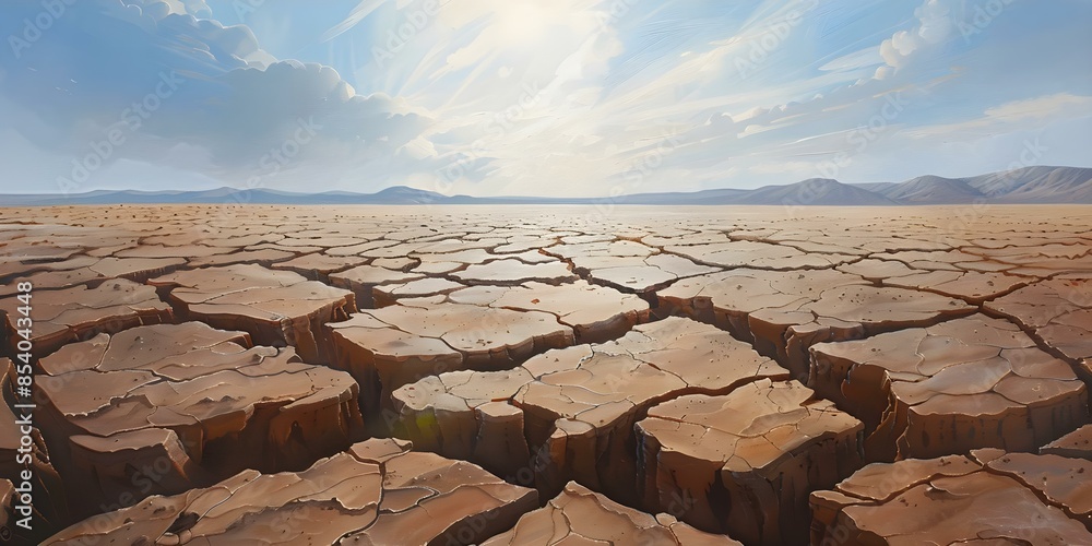 Cartoonstyle oil painting of cracked parched earth in a desert setting ...