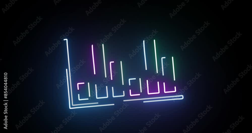Neon light, chart and colorful icon with motion of statistics ...