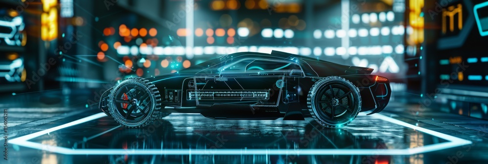 Augmented reality car design: Futuristic frame on blurred backdrop ...