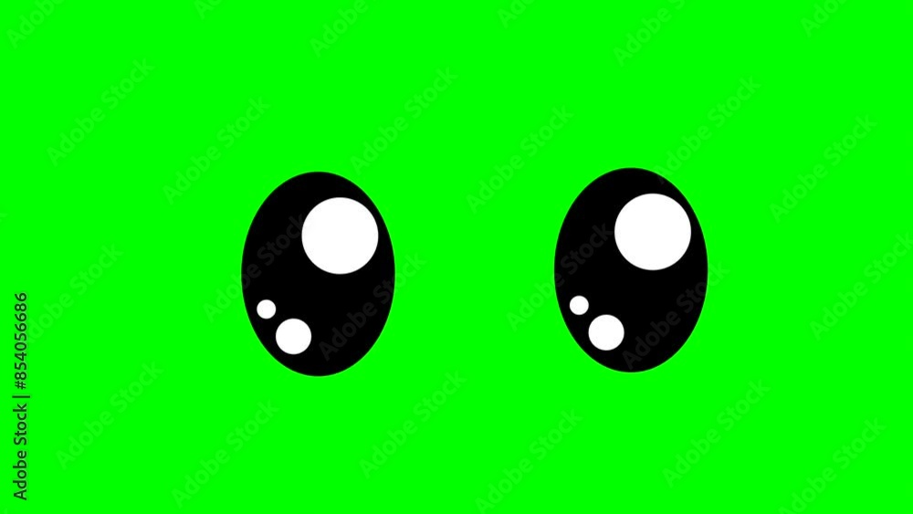 Cartoon simple blinking looking eyes on green screen insert, chroma key ...