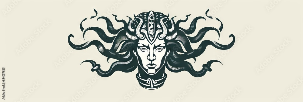 Ancient greek Gorgon Medusa, snake hair woman head logo symbol isolated ...