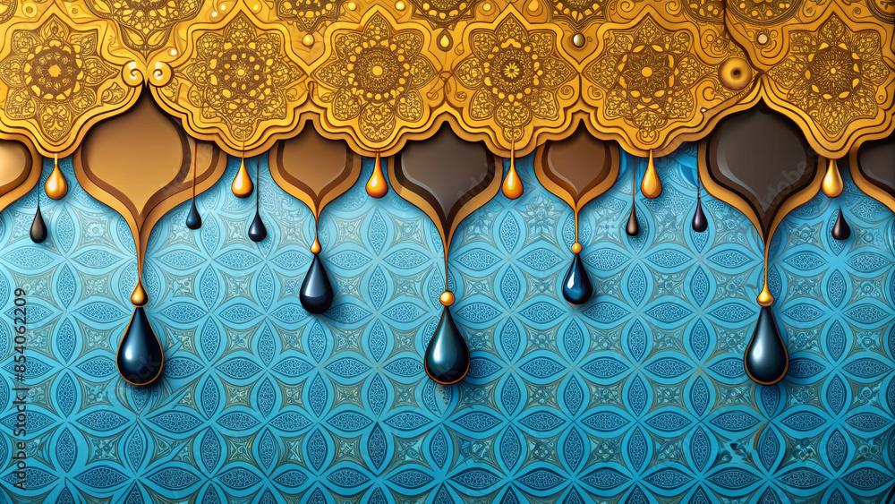 Stylish graphic design in gold color with ornate patterns dripping into ...