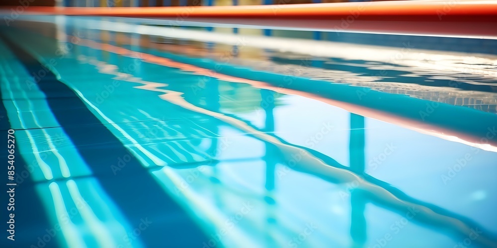 Closeup of swimming pool lane dividers reflecting water during Olympic ...