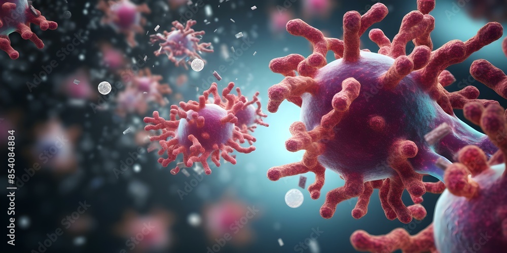 3D rendering of basophils releasing histamine in allergic reaction ...