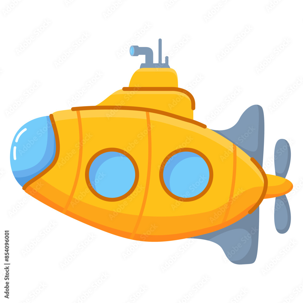 Bathyscaphe explore underwater world.Underwater boat ship. Cartoon ...