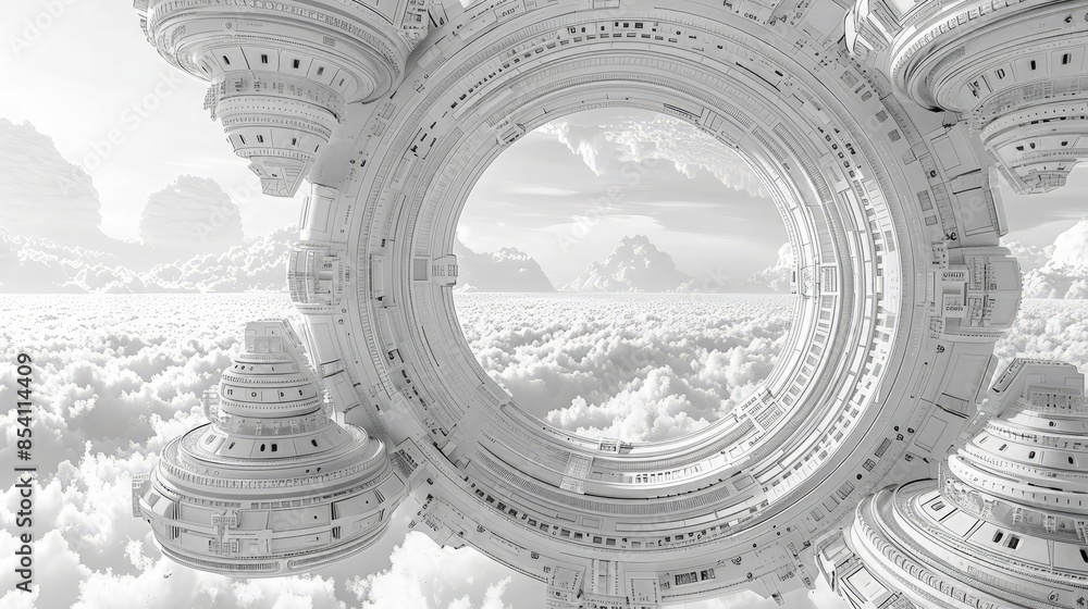 Grayscale Space Base on planet surface. Coloring page for adults. Stock ...