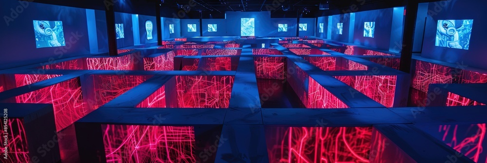 overview of maze created by video screens Stock Illustration | Adobe Stock