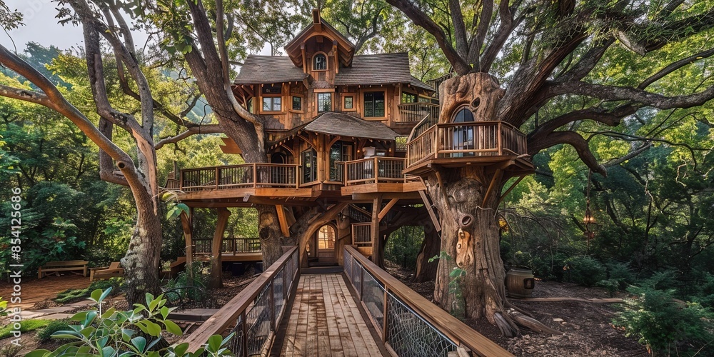 treehouse as big as a mansion. Large trees Stock Photo | Adobe Stock