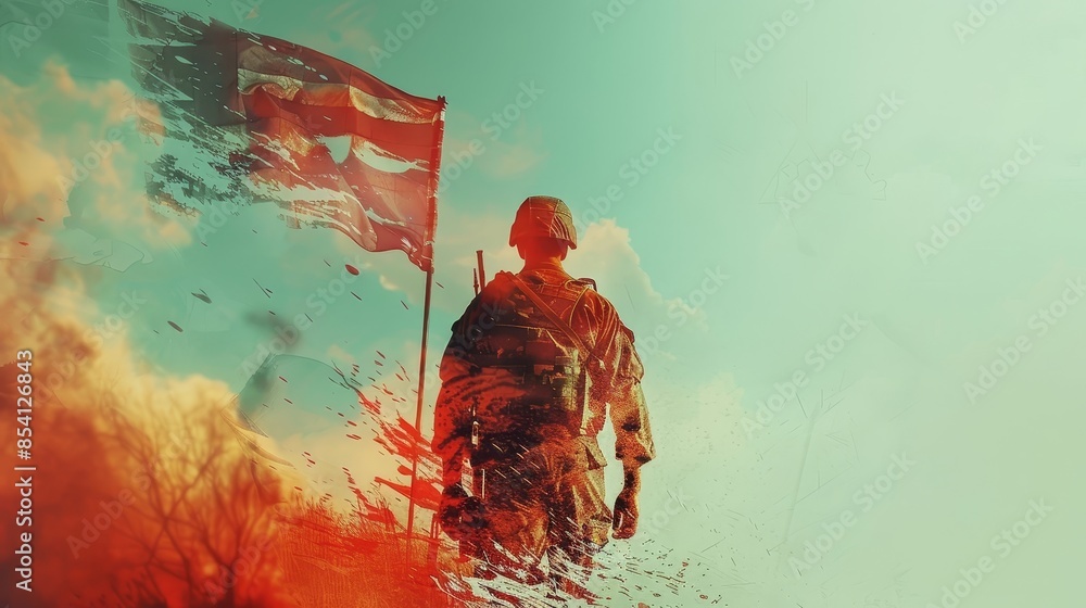 Powerful and Dynamic Double Exposure Artwork Depicting a Battle-Tested ...