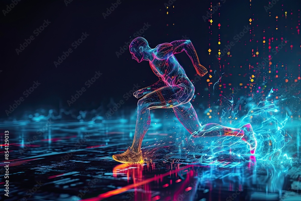 Hologram, athlete and running for wellness, exercise for healthy ...