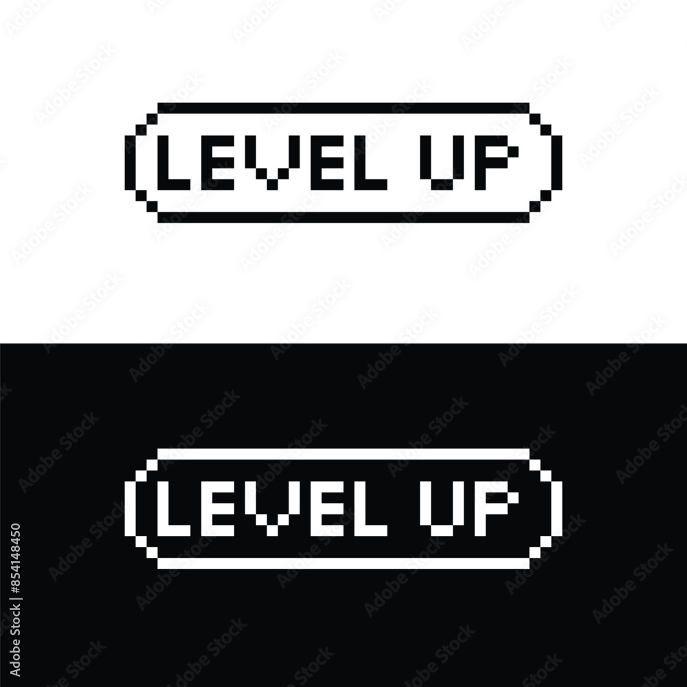 level up button 8 bit text level up Pixel art 8-bit for game Stock ...