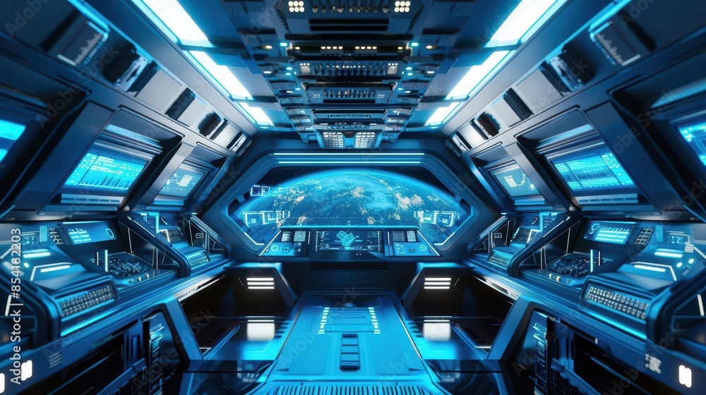 futuristic scifi spaceship cockpit interior interstellar travel 3d ...