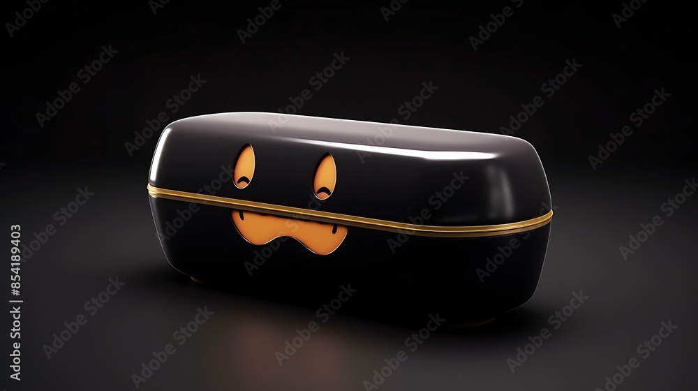 3D rendering of a black and gold container with a smiley face. The ...