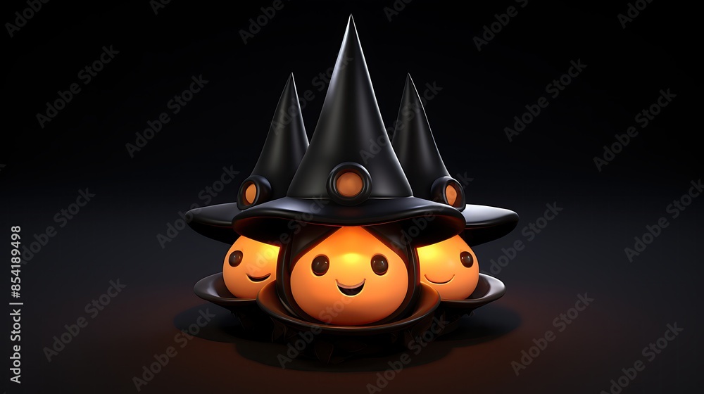 3D rendering of cute Halloween characters. Three orange blob monsters ...