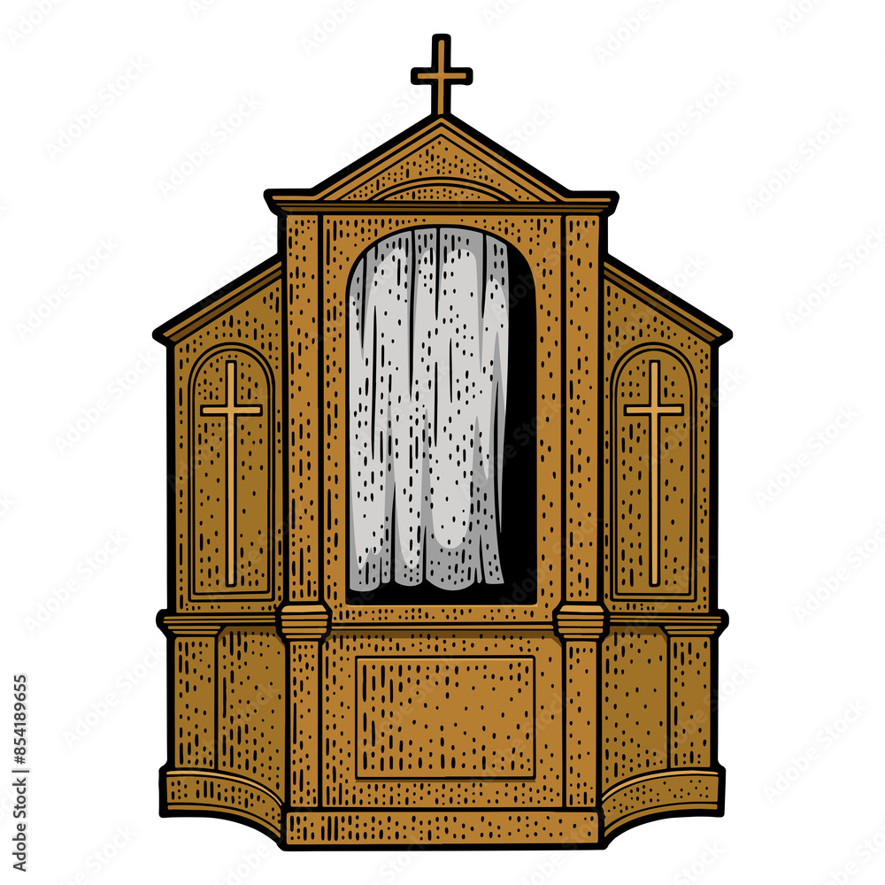 Confessional cabinet box color line art sketch engraving PNG ...