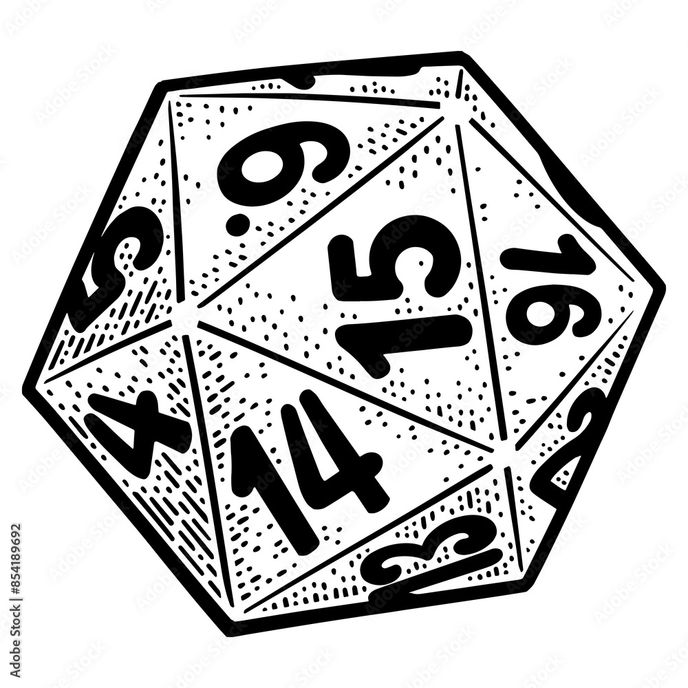 16 hexadecimal faced sided dice hexadecimal line art sketch engraving ...