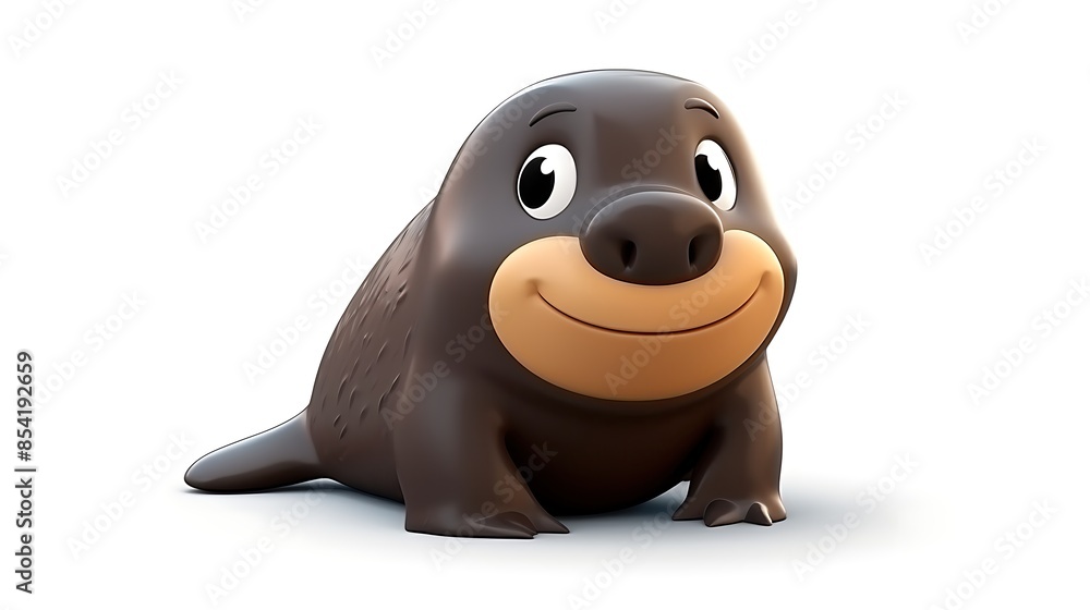 3D rendering of a cute and friendly cartoon mole. The mole has brown ...